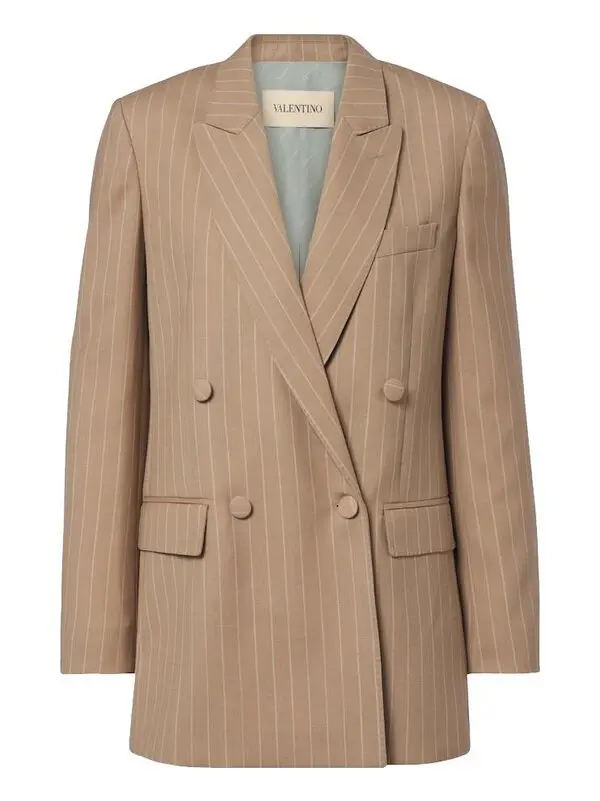 Valentino Garavani Pinstripe Virgin Wool Double-breasted Blazer - Beige