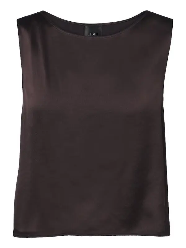 LESET Lace-trimmed Satin Crop Top - Brown