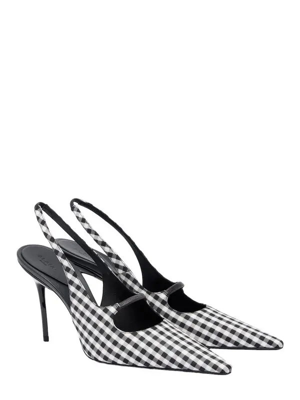 Alaïa Gingham Slingback Pumps - Black
