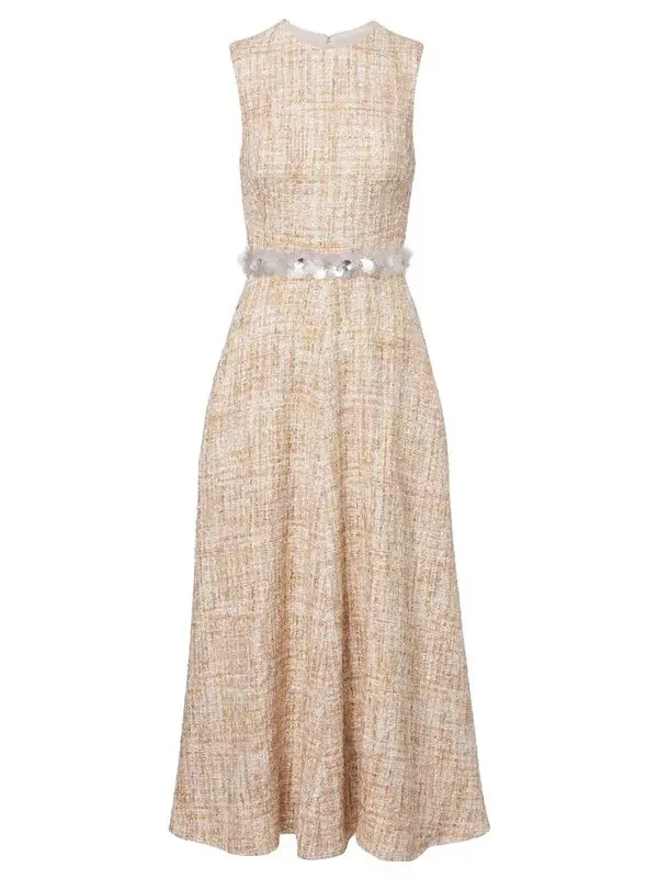 Safiyaa Maisie Embellished Tweed Midi Dress - Pink