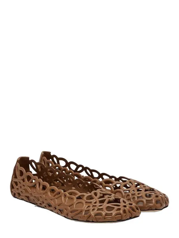 Loewe Petal Anagram Leather Ballet Flats - Brown