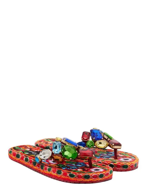 Dolce & Gabbana Embellished Leather Thong Sandals - Multicoloured