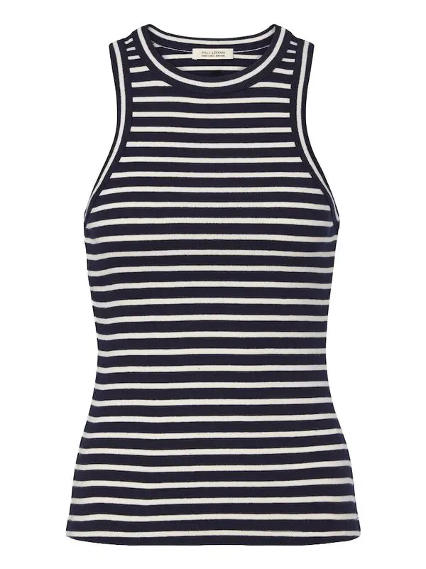 NILI LOTAN Hank Striped Cotton Tank Top - Blue