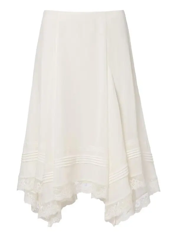 XU ZHI Asymmetric Lace-trimmed Midi Skirt - White