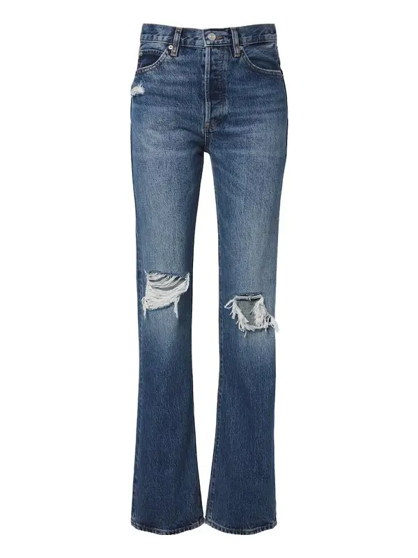FRAME The Vertical Distressed Straight Jeans - Blue