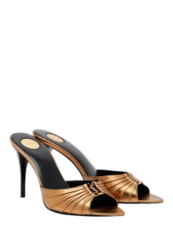 Saint Laurent Babylone Metallic Leather Mules - Gold