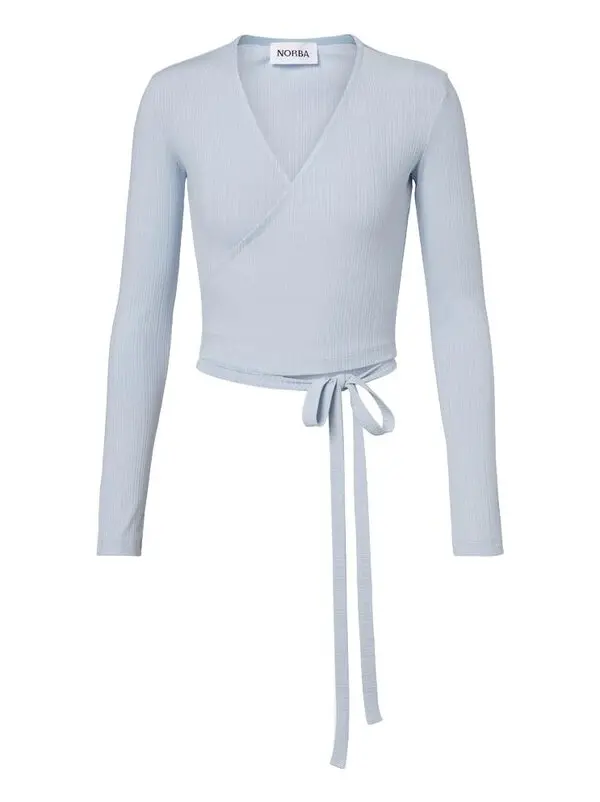 NORBA Ribbed Knit Wrap Top - Blue