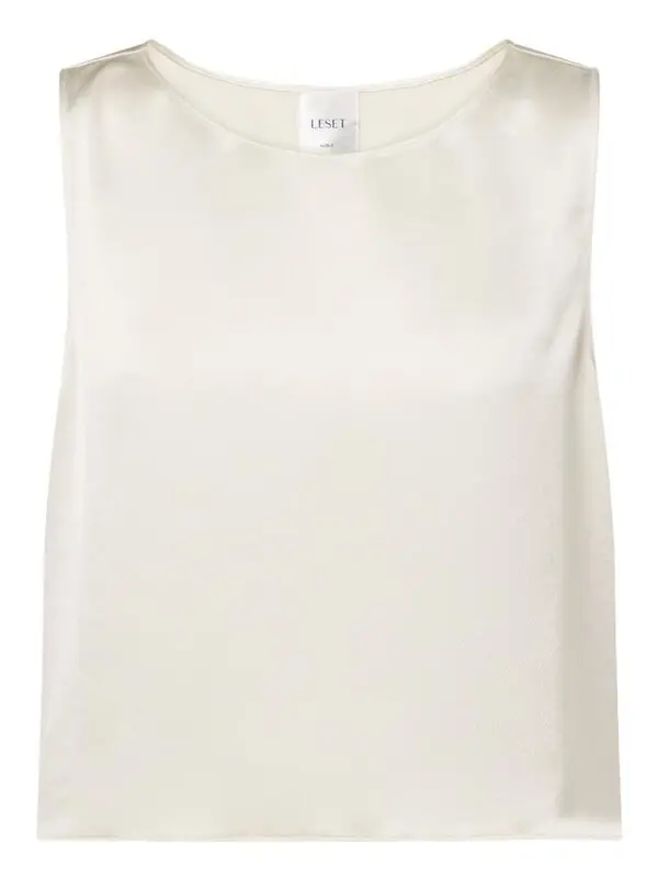 LESET Lace-trimmed Satin Crop Top - White
