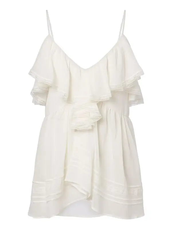 XU ZHI Ruffled Lace-trimmed Top Off - White