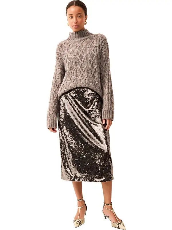 MARIE OLIVER Wray Sequined Pencil Skirt - Platinum