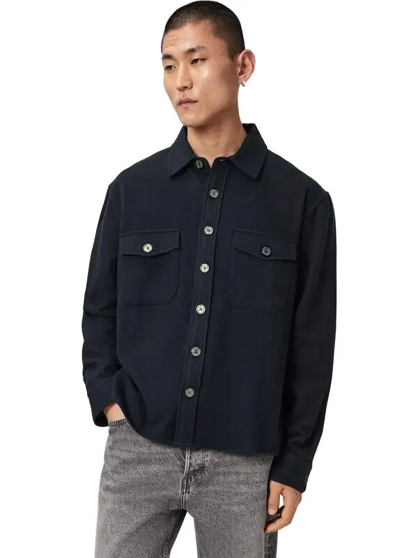 ALLSAINTS Haiku Long Sleeve Button Up Shirt - Blue