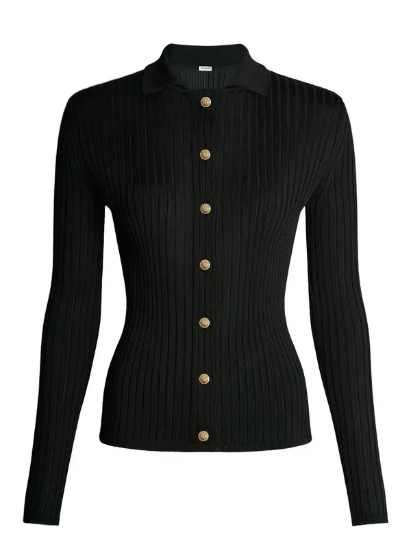 Balmain Ribbed Knit Cardigan With Gold-tone Buttons - Black