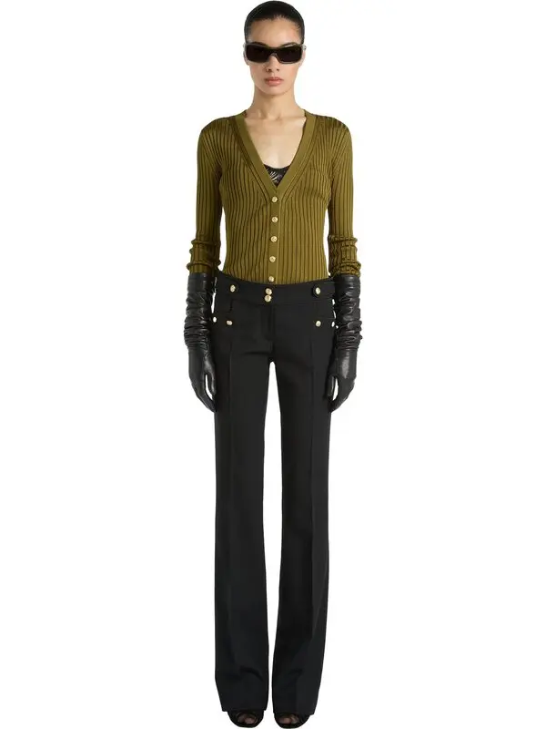 Balmain Ribbed Knit Cardigan With Gold-tone Buttons - Green