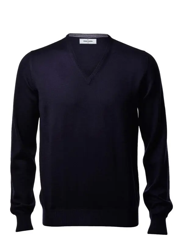 GRAN SASSO V-neck Fine Knit Sweater - Blue