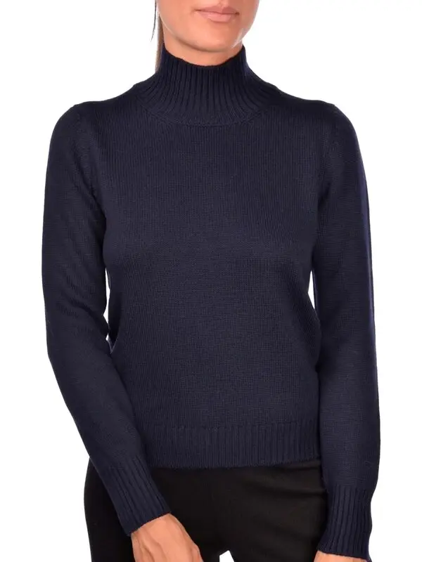 GRAN SASSO Long Sleeve Ribbed Cotton Turtleneck - Blue