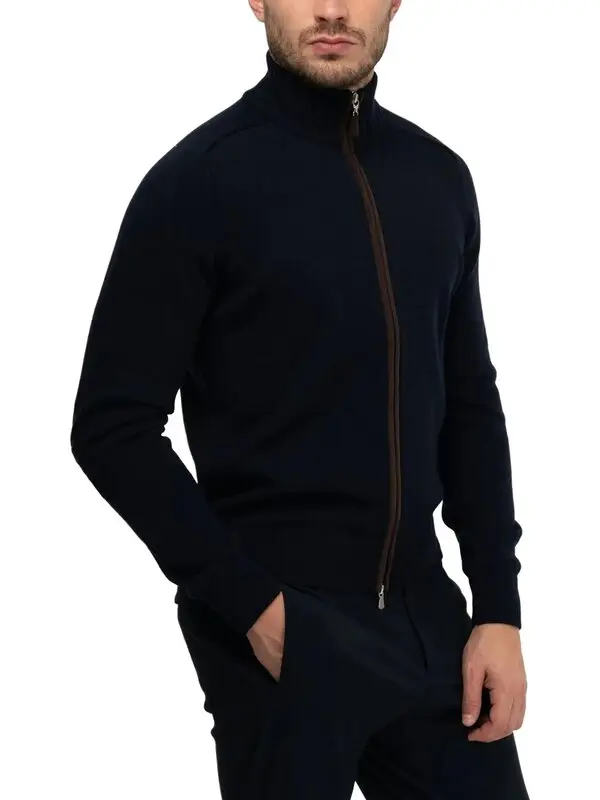 GRAN SASSO Zip-up High Neck Knit Jacket - Blue