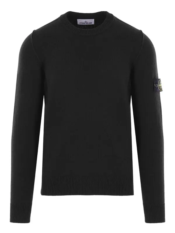Stone Island Lambwool Crew Neck Sweater With Sleeve Patch - Black