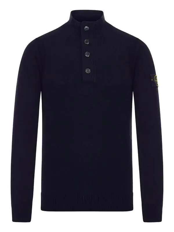 Stone Island Button Detailed High Neck Sweater - Blue