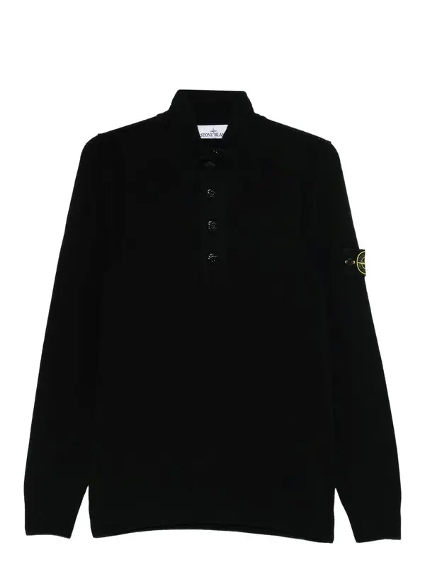 Stone Island Button Detailed Fine Knit Pullover - Black