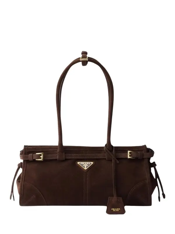 Prada Bonnie Medium Suede Handbag - Brown