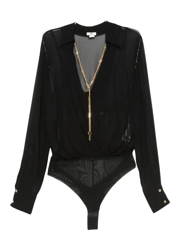 Elisabetta Franchi Sheer Bodysuit With Gold Chain Detail - Black