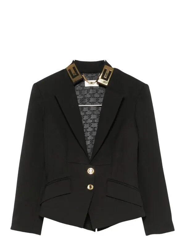 Elisabetta Franchi Tailored Jacket With Metal Trim Collar - Black