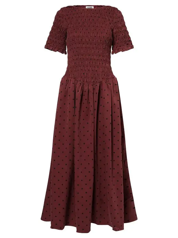 AMY LYNN Beatrix Polka Dot Smocked Midi Dress - Red