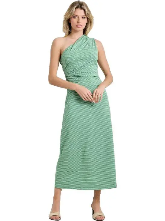 PINKBLUSH Striped One Shoulder Midi Dress - Green