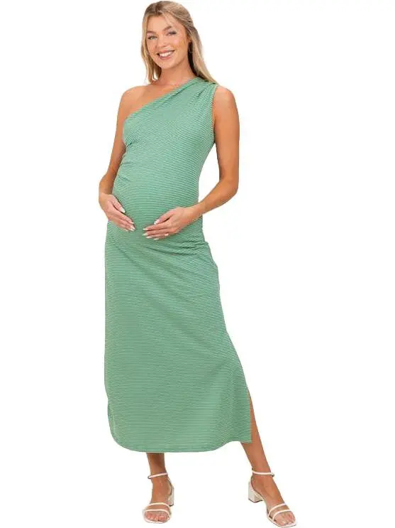PINKBLUSH Striped One Shoulder Midi Dress - Green