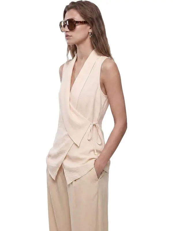 Koton Sleeveless V-neck Wrap Vest - Beige
