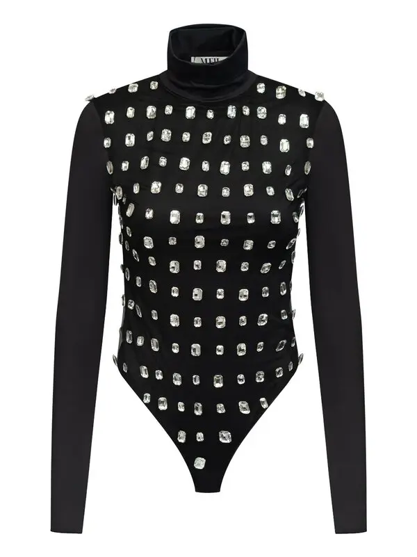 MEJI Embellished Crystal Bodysuit - Black