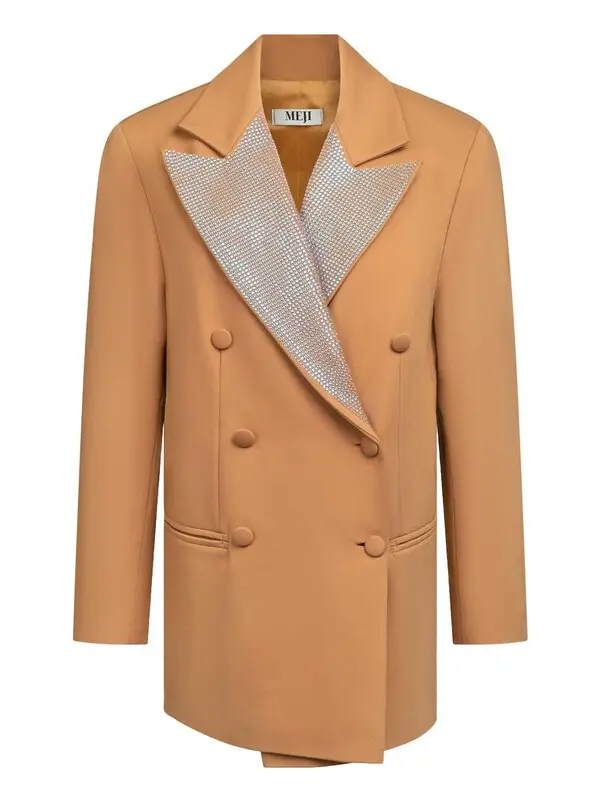 MEJI Luxe Crystal Embellished Blazer - Beige