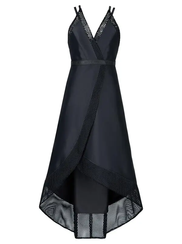 KIM FOLEY Satin Mesh Wrap Dress - Black