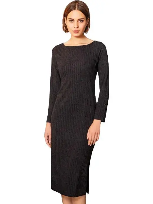 ALIE STREET LONDON Ribbed Midi Knit Sheath Dress - Black