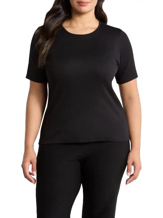 Eileen Fisher Rib Knit Organic Cotton Crewneck Top - Black