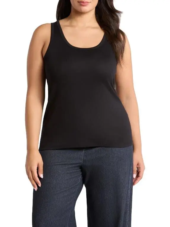 Eileen Fisher Scoop Neck Rib Tank - Black