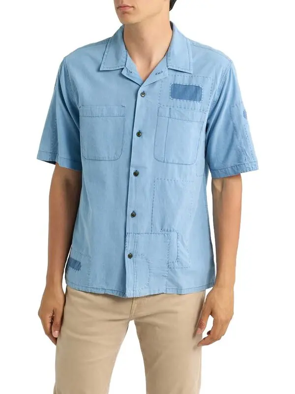 CORRIDOR Patchwork Cotton Camp Shirt - Indigo