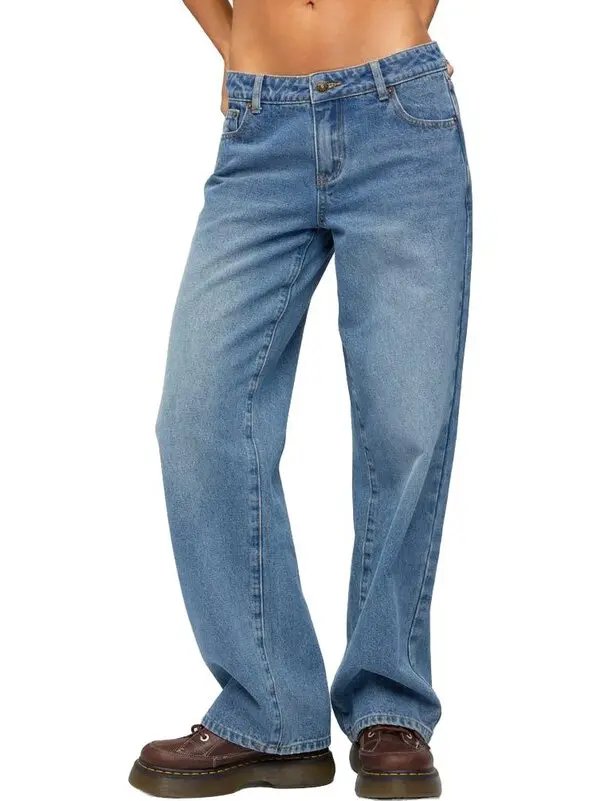 EDIKTED Breslin Low Rise Straight Leg Jeans - Medium-blue-washed