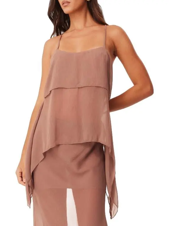 SNDYS. Tamara Chiffon Handkerchief Hem Cami Top - Mocha