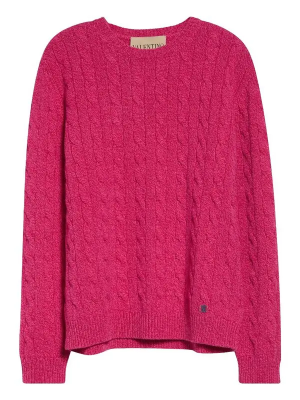 Valentino Garavani Cable Knit Wool Crewneck Sweater - Pink