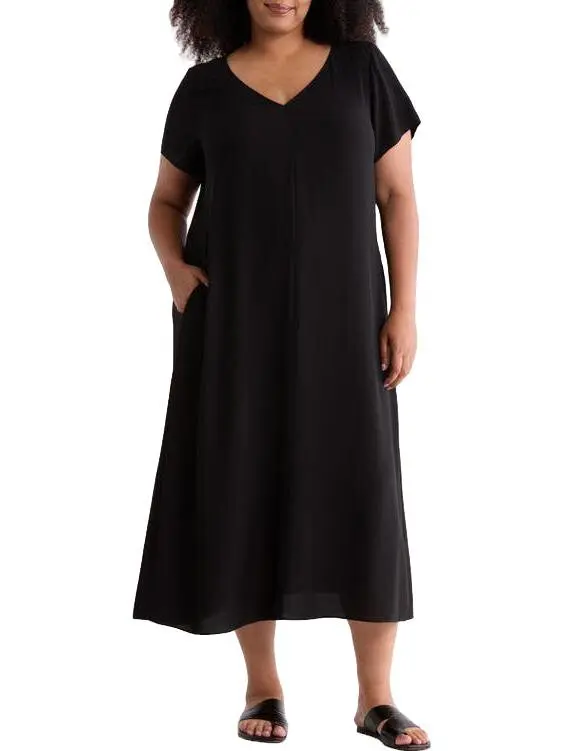 Eileen Fisher Silk Midi Dress - Black