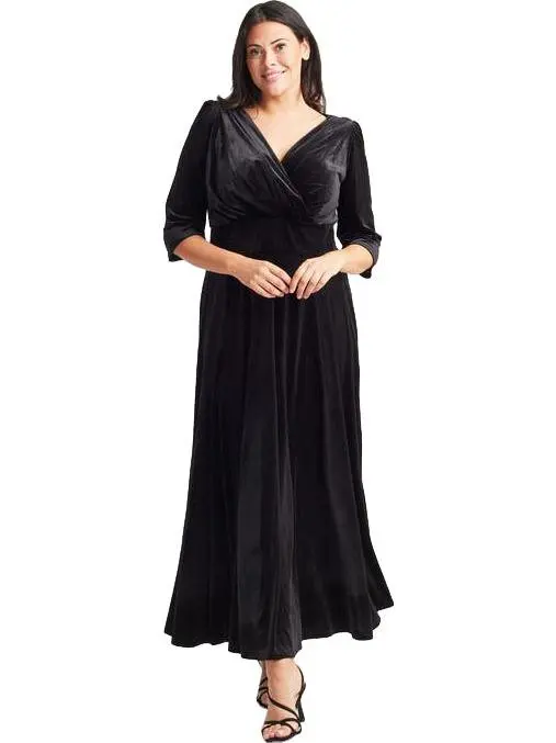 SCARLETT & JO Verity Velvet 3/4 Sleeve Maxi Dress - Black