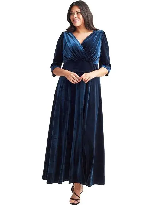 SCARLETT & JO Verity Velvet 3/4 Sleeve Maxi Dress - Blue