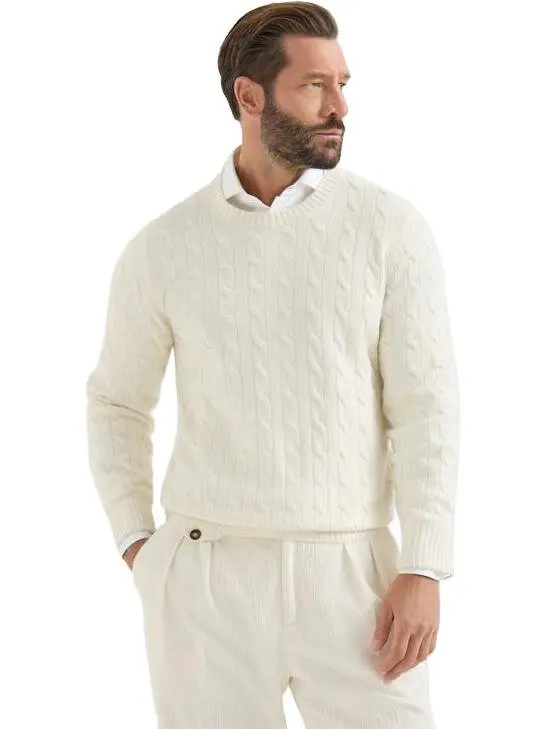 Brunello Cucinelli Cashmere Cable Knit Crew Neck Sweater - Panama