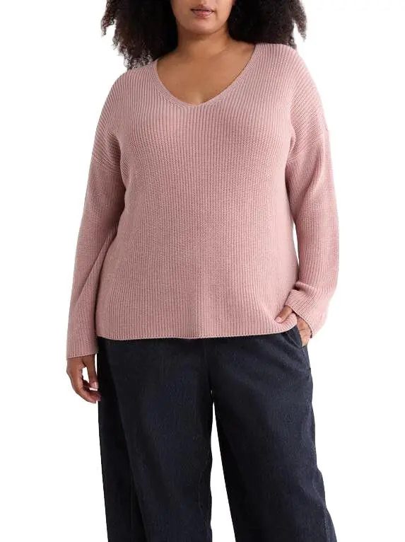 Eileen Fisher V-neck Sweater With Organic Cotton Blend - Opal