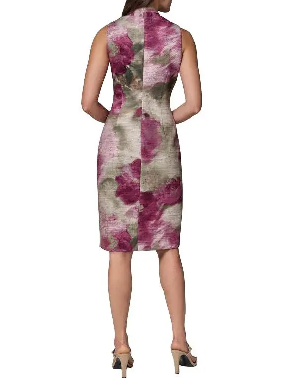 Donna Karan New York Sleeveless Sheath Dress With Printed Dimension And Hardware Detail - Prune Mult