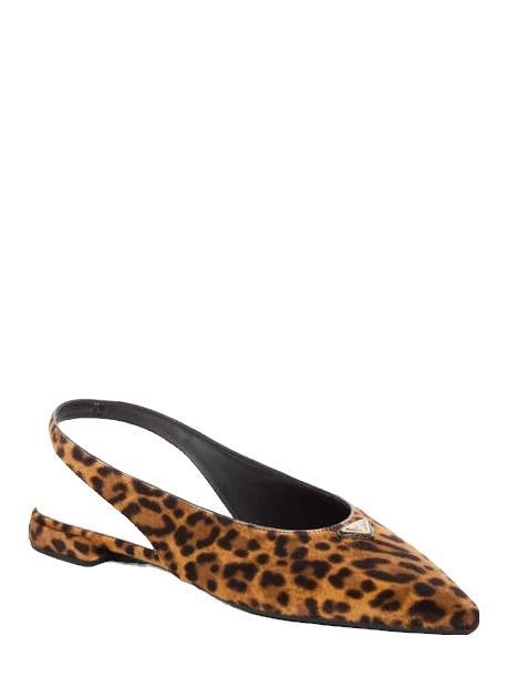 Prada Calf Hair Slingback Flats With Leopard Print - Miele