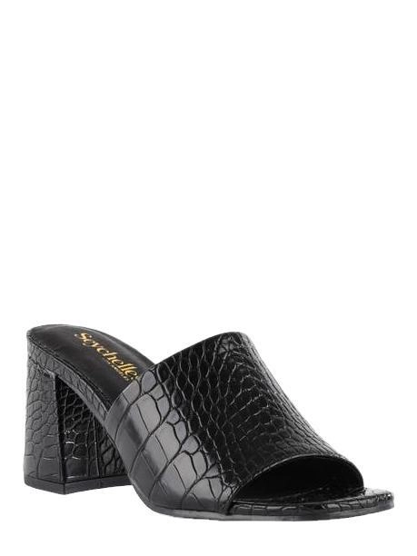 Seychelles Croc Embossed Block Heel Slide Sandal - Black