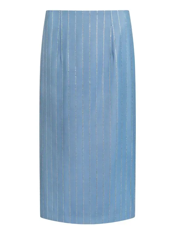 MEJI Sky Crystal Pinstripe Wool Skirt - Blue