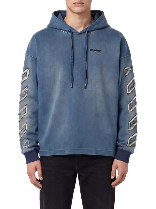 Off-White Diag" Denim Hoodie - Blue